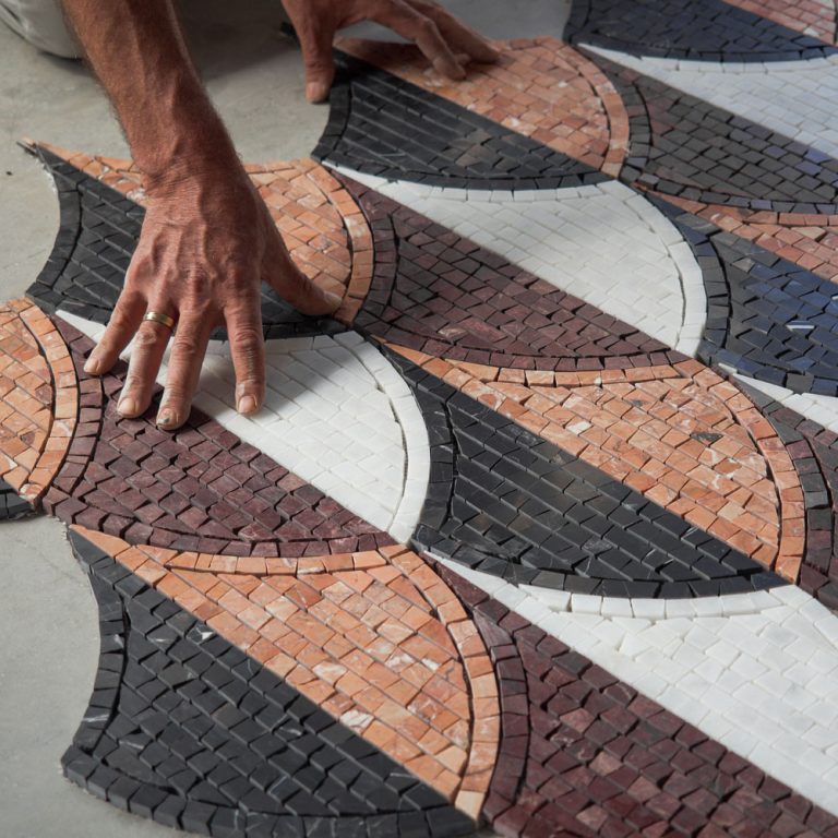 Calacatta and Rosso Shield Fan Mosaic - Starel Stones